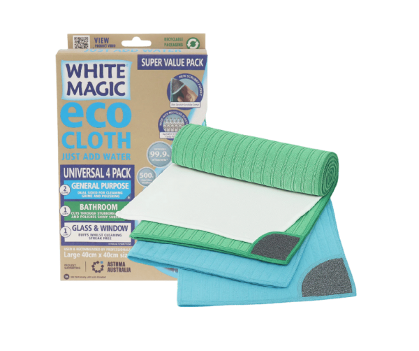 White Magic Eco Cloth Universal Pack – 4 Cloths with Scrubby Pocket for ...